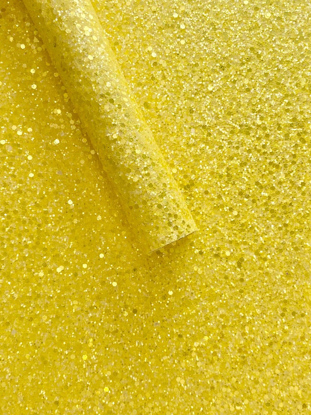 Yellow Glitter Faux Leather, Yellow Glitter Vinyl, Bright Yellow Chunky ...