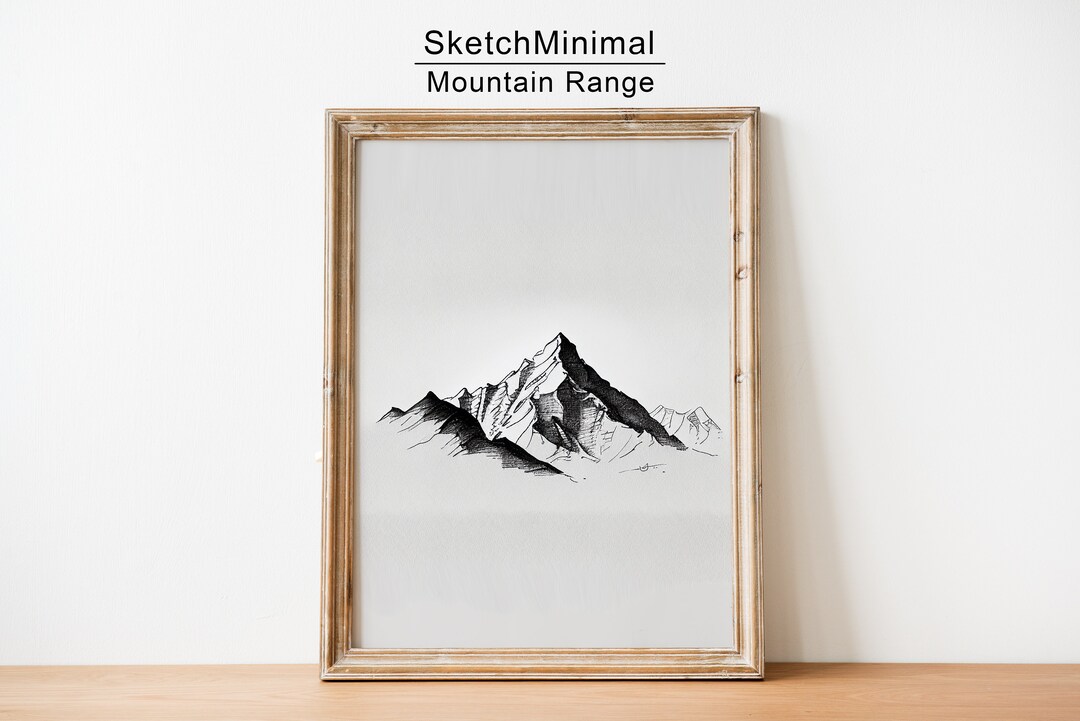 Mountain Range PRINTABLE Sketch | Minimalist Black and White Sketch ...