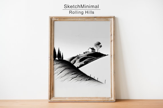 Rolling Hills Drawing Black And White