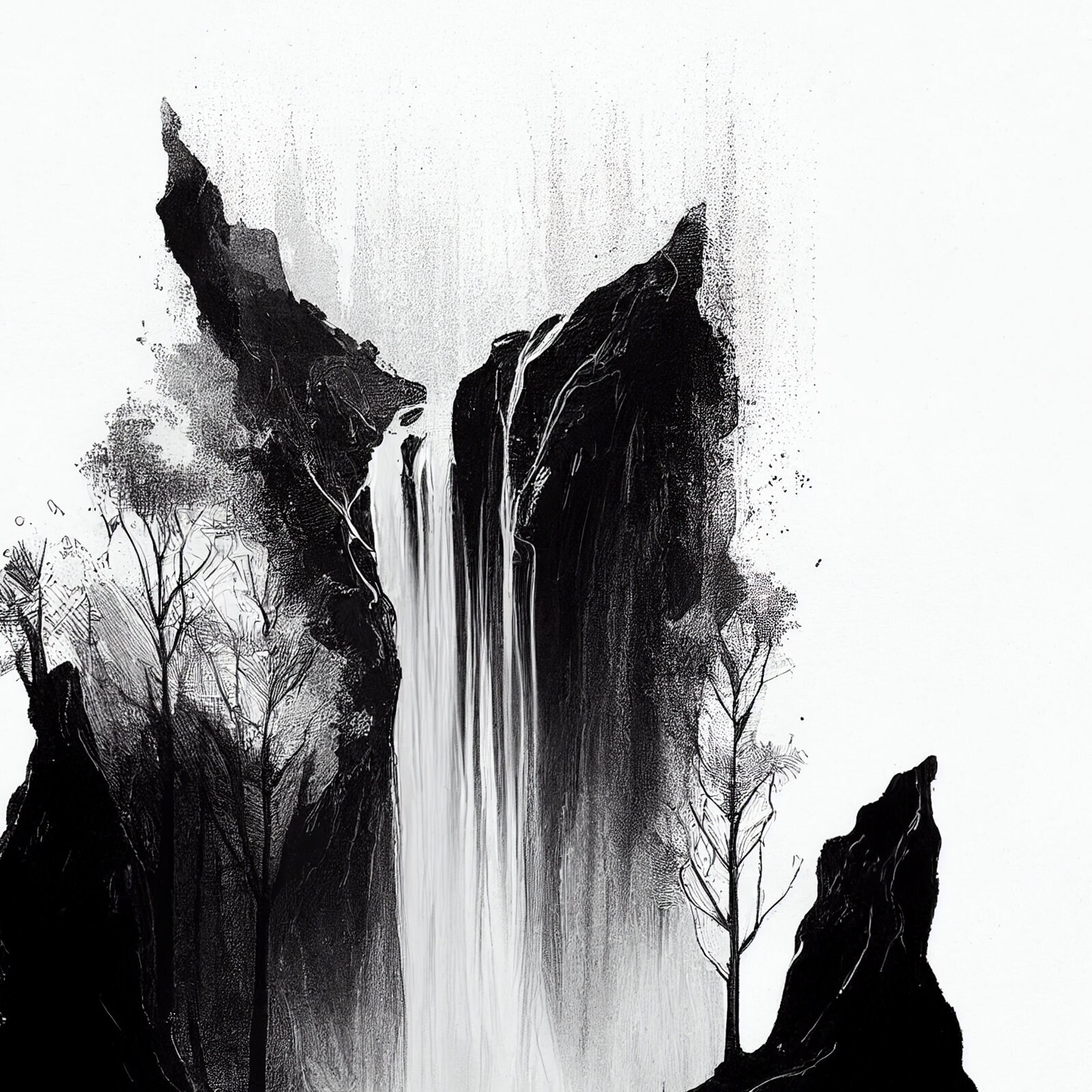 Waterfall Black And White Drawing