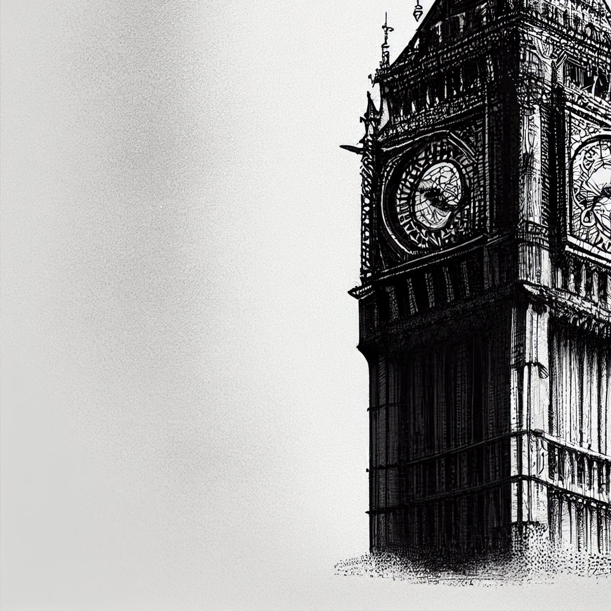 Big Ben Boceto IMPRIMIBLE / Bosquejo minimalista en blanco y negro ...