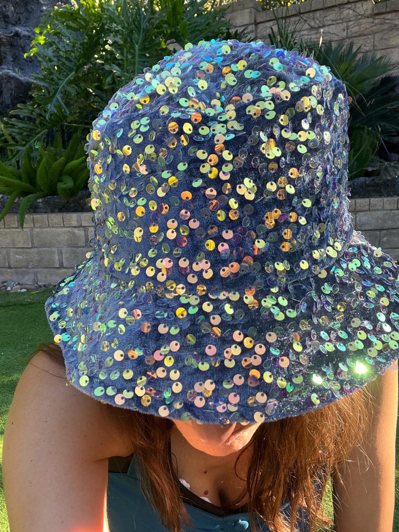 Sequin Blue Bucket Hat - Etsy