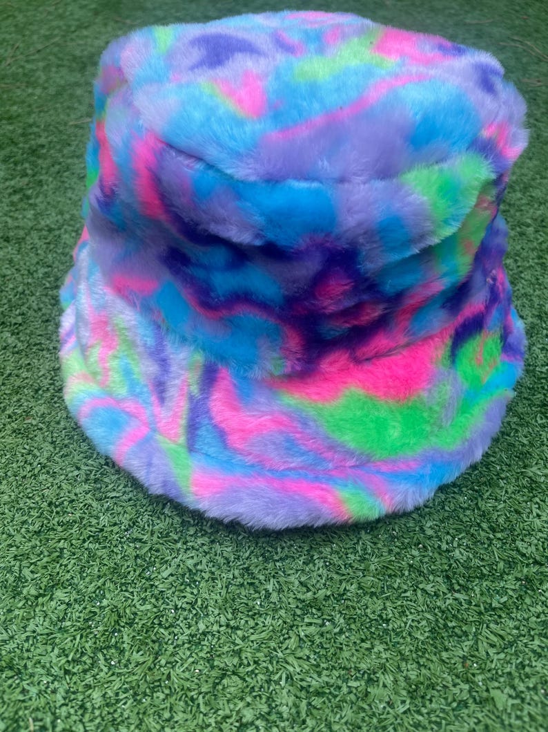 Fuzzy Multi Colored Bucket Hat - Etsy