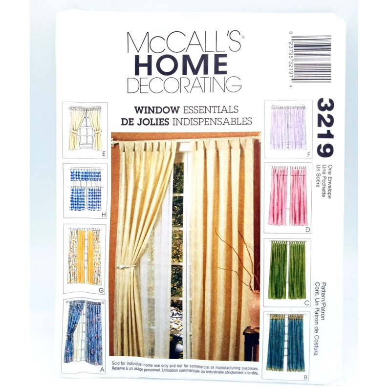 Mccalls Home Decorating Pattern 3219 Window Essentials Curtains Sewing ...