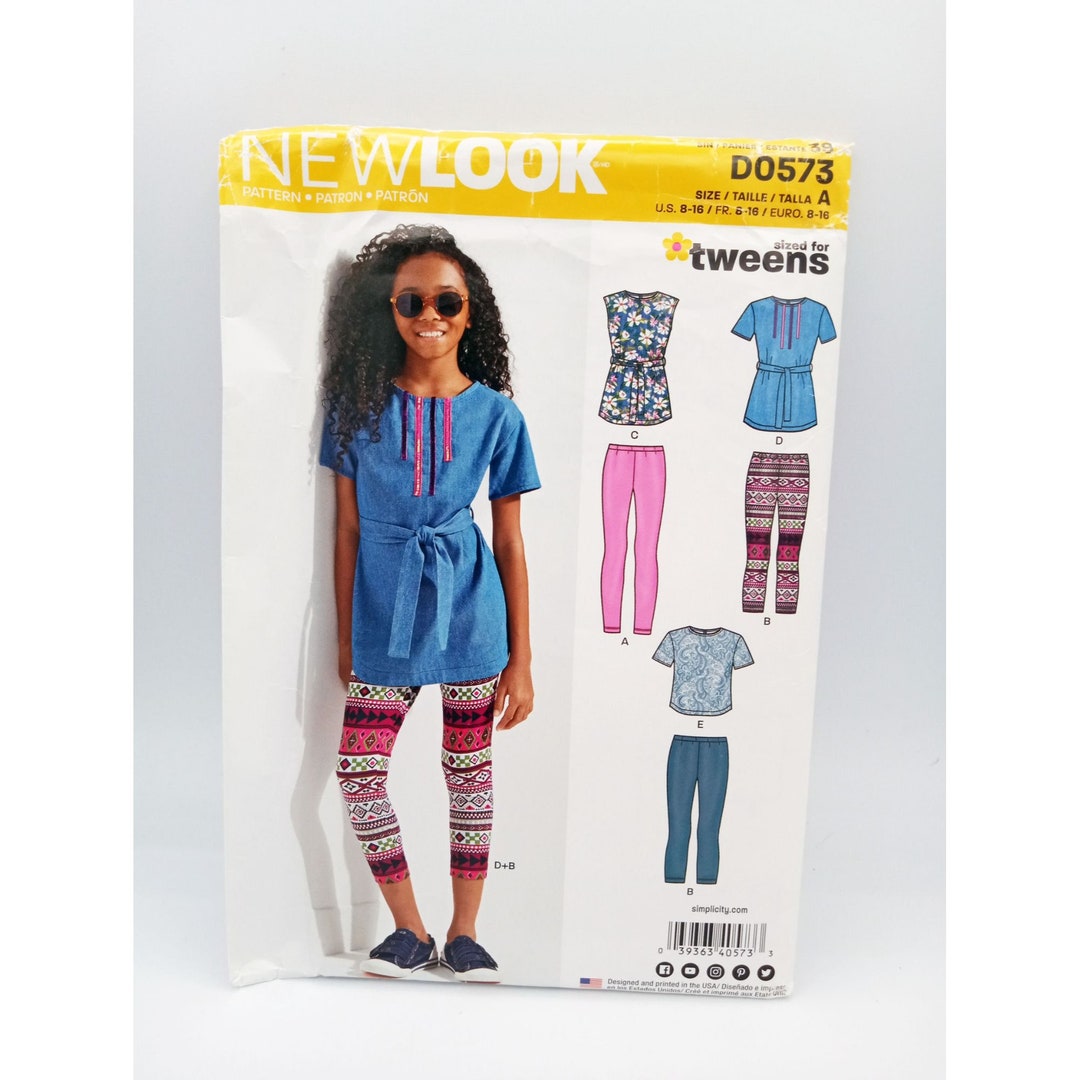 New Look Sewing Pattern D0573 Tops Leggings Girls Plus Size 8-16 Tweens ...