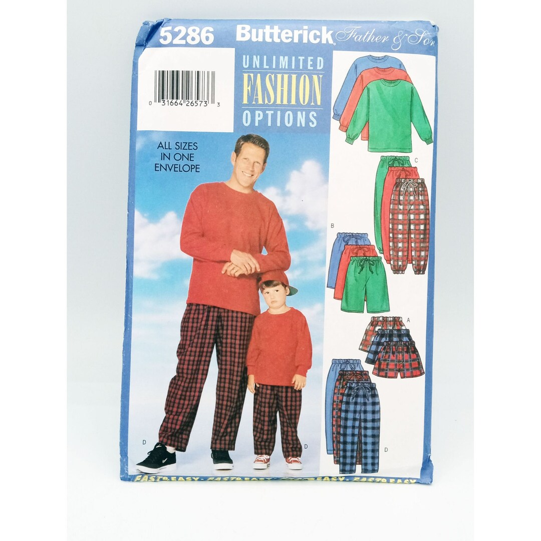 Butterick 5286 Sewing Pattern Mens & Boys Sweat Shirt and Pants All ...