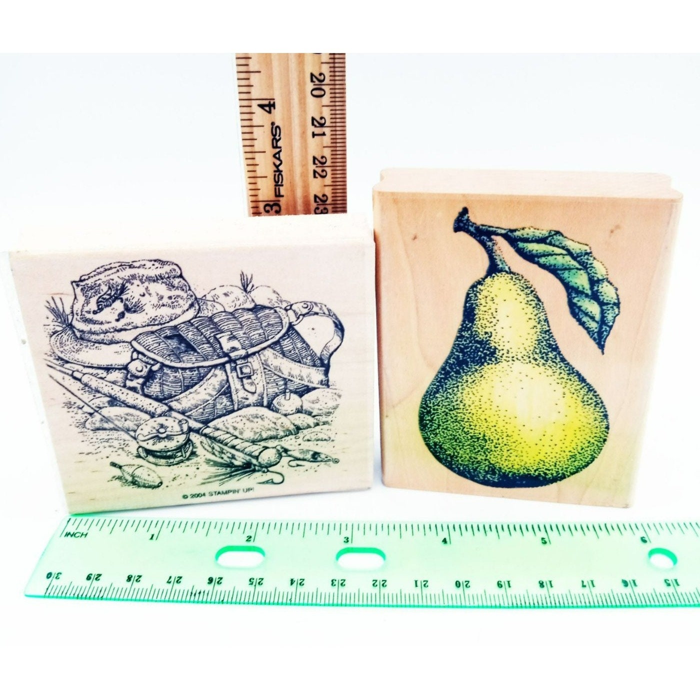 Set of Pear Stamp and Angler Stampin up Rubber Stamped Fishing Rod ...