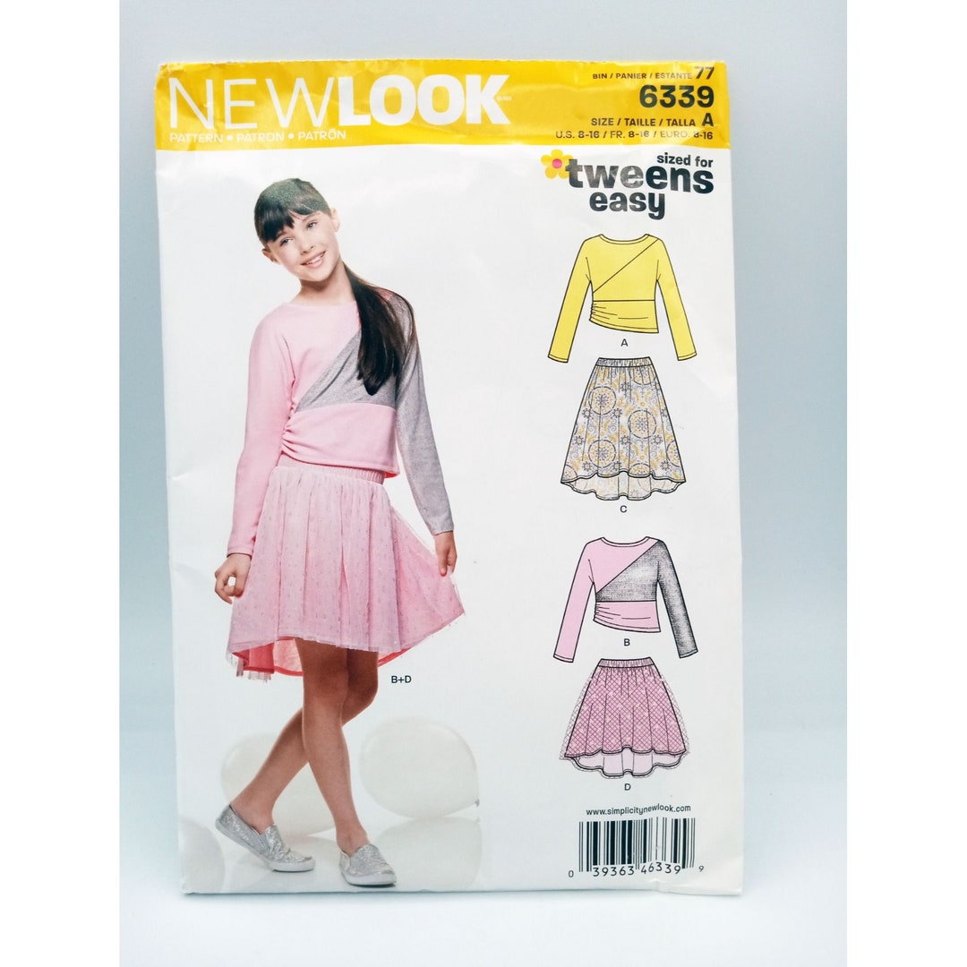 Sewing Pattern New Look 6339 Girls Teen Shirt & Skirt Outfit Tween 8-16 ...