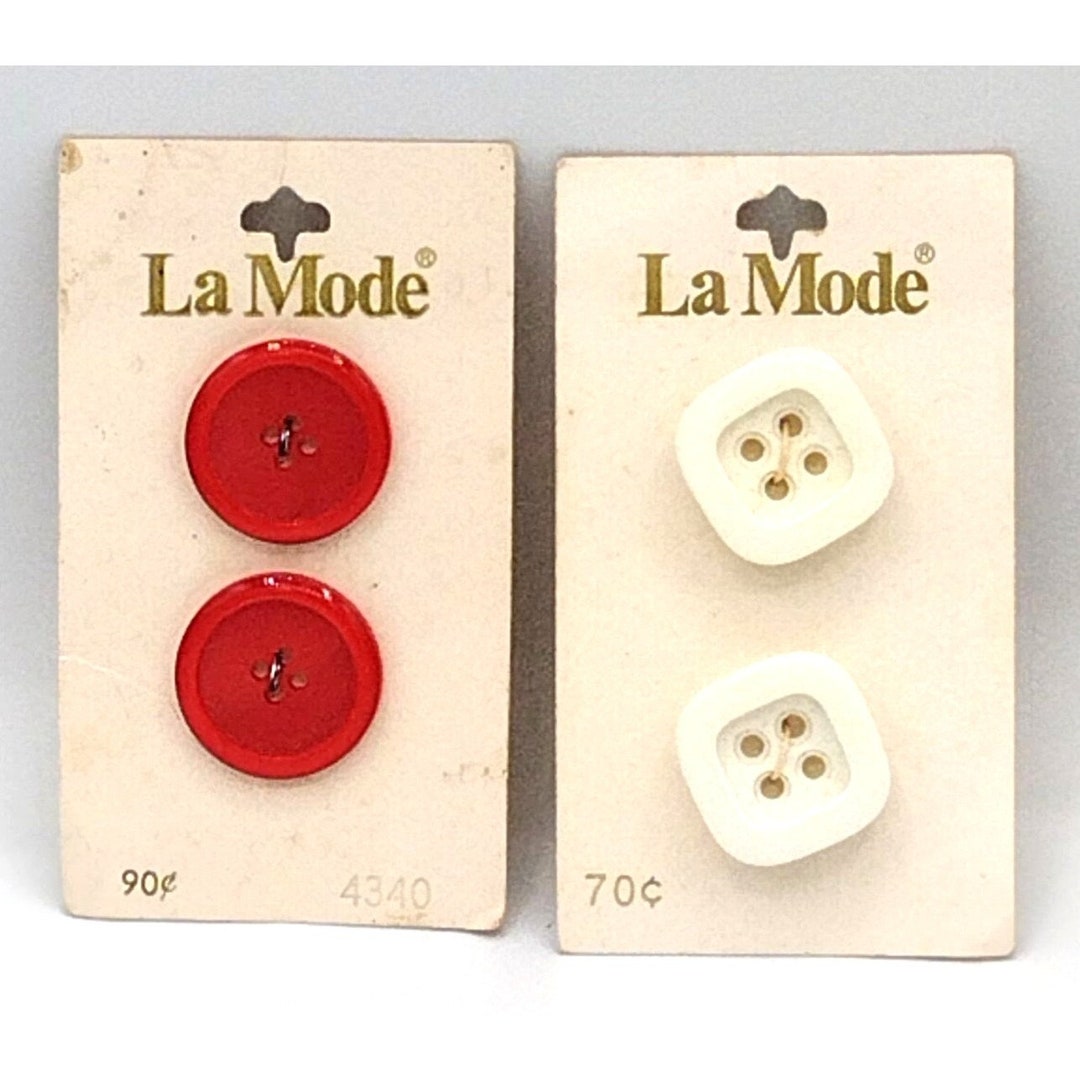 Lot of 2 Vintage La Mode Buttons White Square Red Round Size 36 7/8 - Etsy