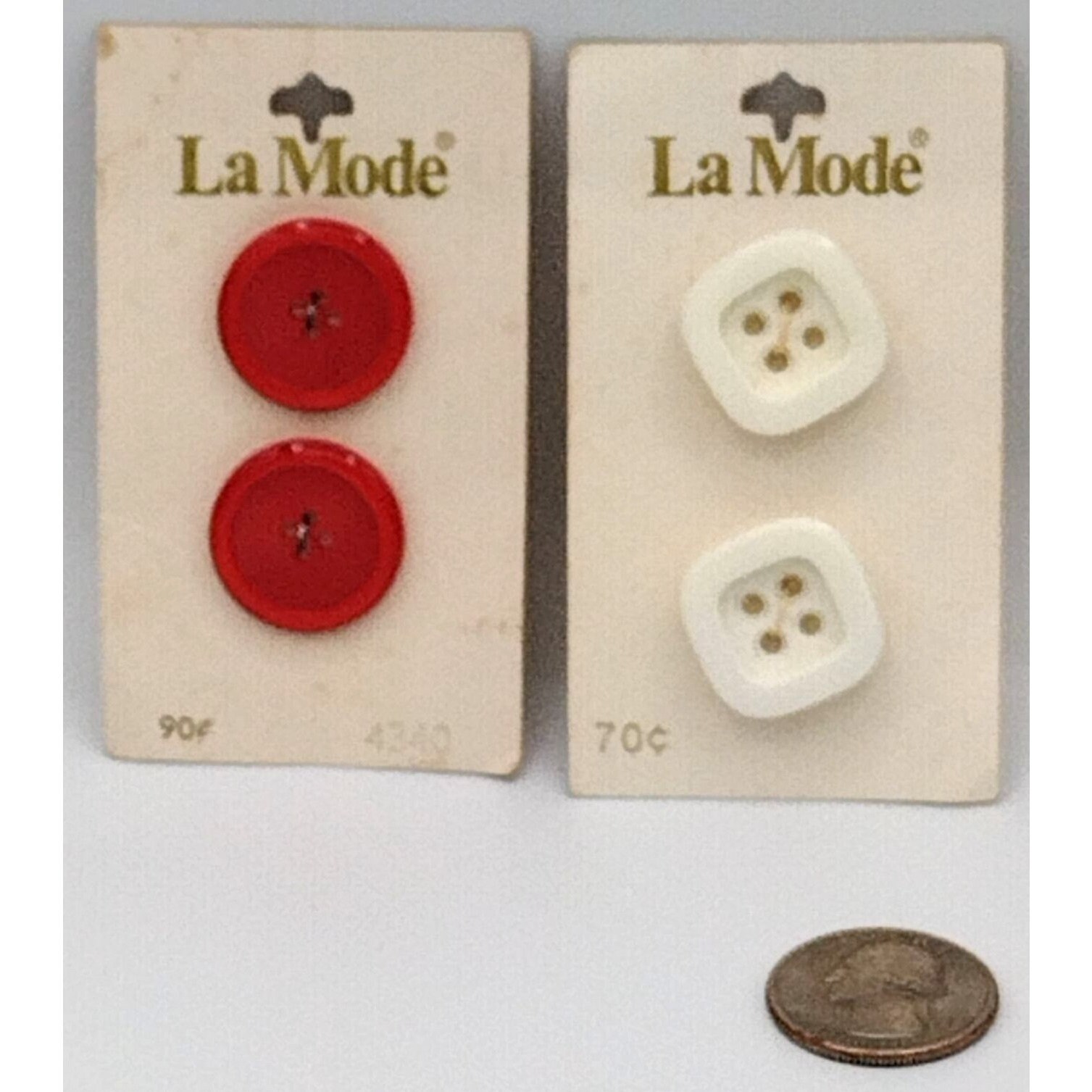 Lot of 2 Vintage La Mode Buttons White Square Red Round Size 36 7/8 - Etsy