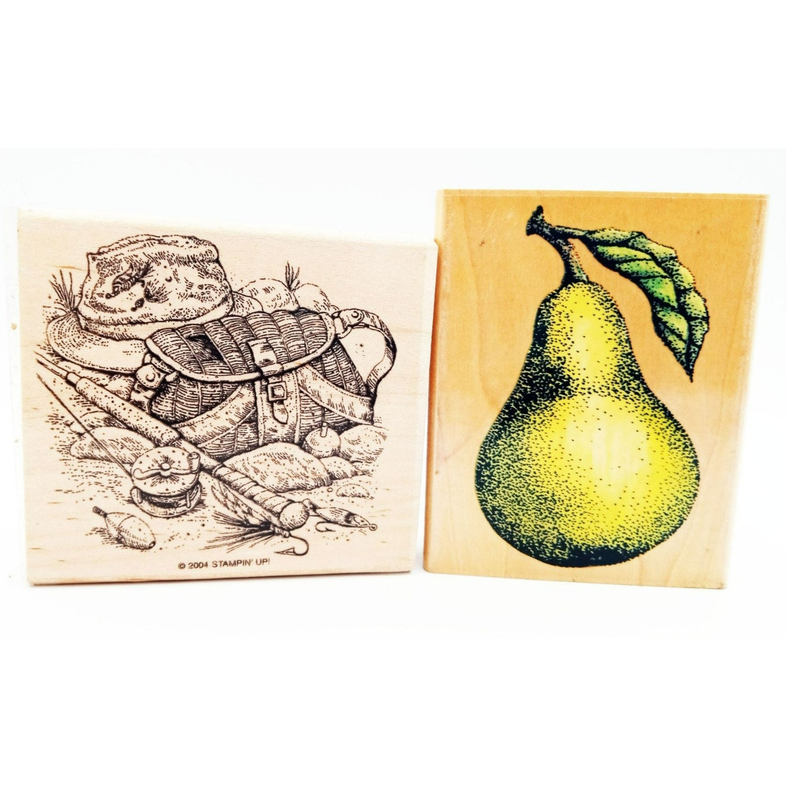 Set of Pear Stamp and Angler Stampin up Rubber Stamped Fishing Rod ...