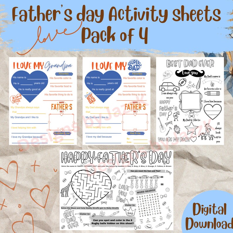 Father's Day Activity Pack Instant Download Printable - Etsy
