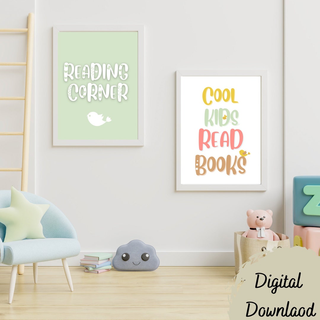 Reading Corner Prints, Playroom Wall Art, Kids Library (digital ...