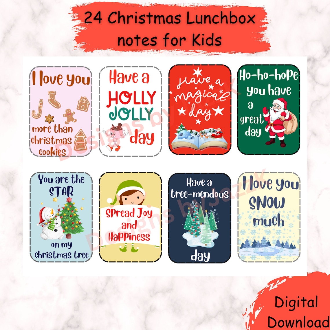 Christmas Lunchbox Notes for Kids, Festive Lunchbox Notes, Cute ...