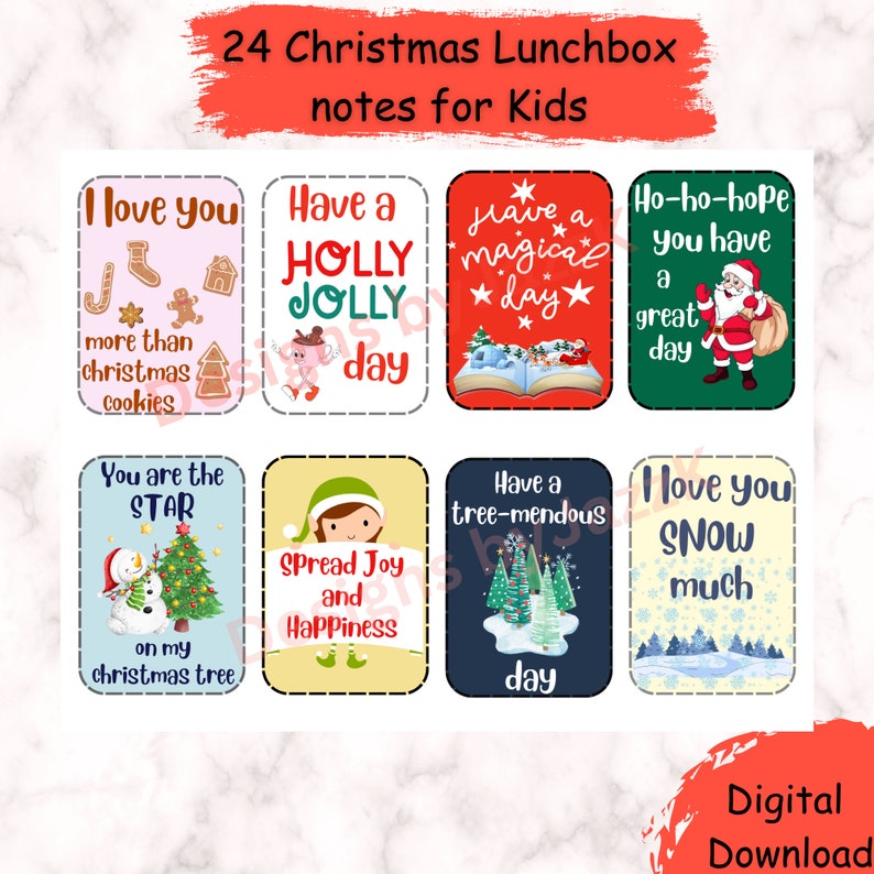 Christmas Lunchbox Notes for Kids, Festive Lunchbox Notes, Cute ...