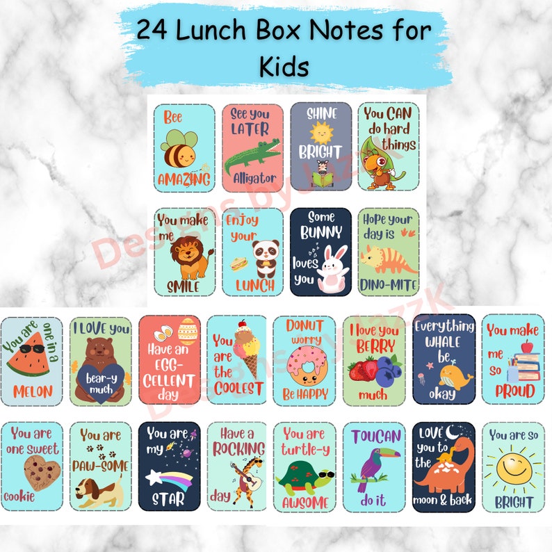 Inspirational Lunch Box Notes for Kids, Inspirational Card Set for Kids ...