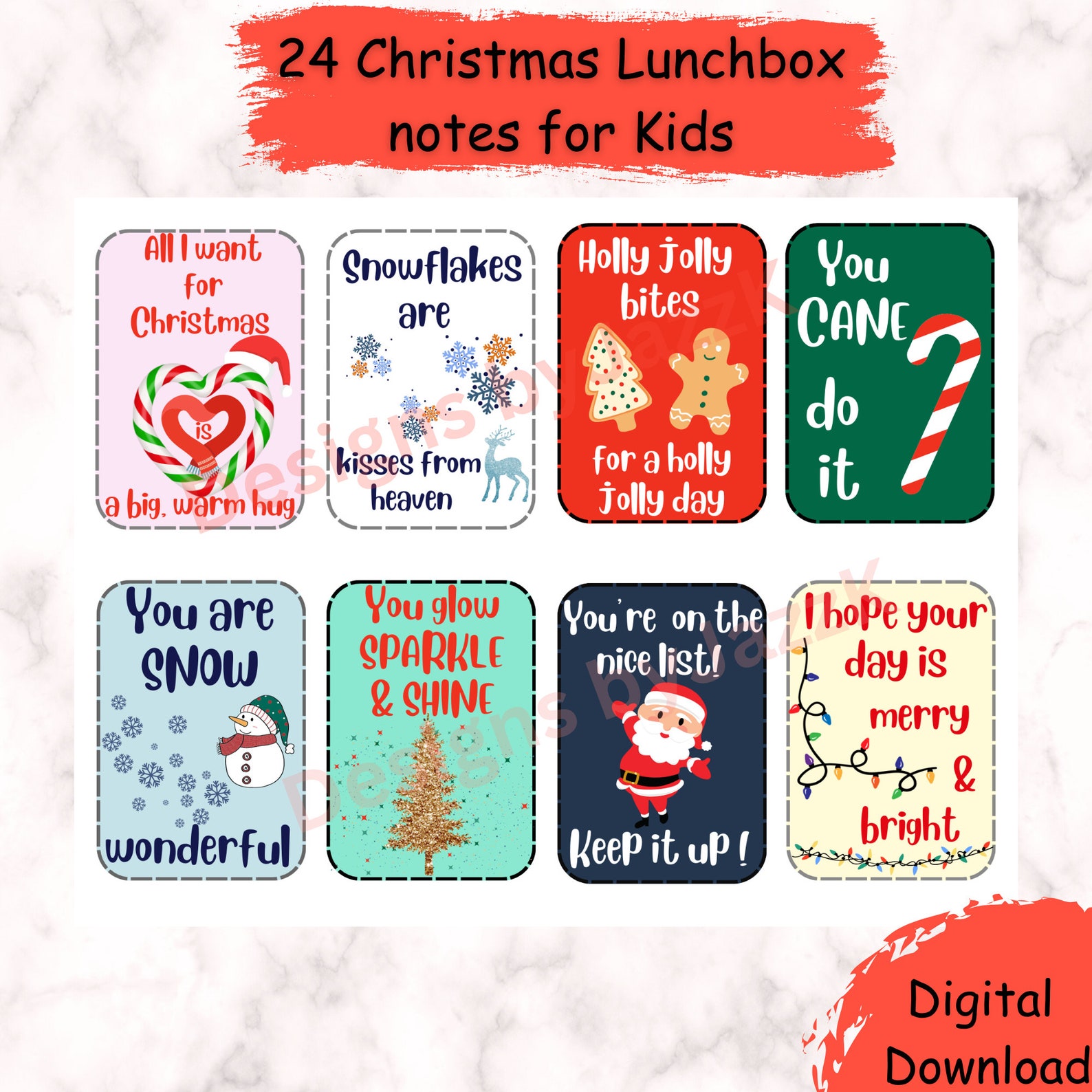 Christmas Lunchbox Notes for Kids, Festive Lunchbox Notes, Cute ...