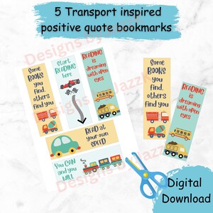 Positive Quote Bookmarks for Kids, Printable Transportation Bookmarks ...