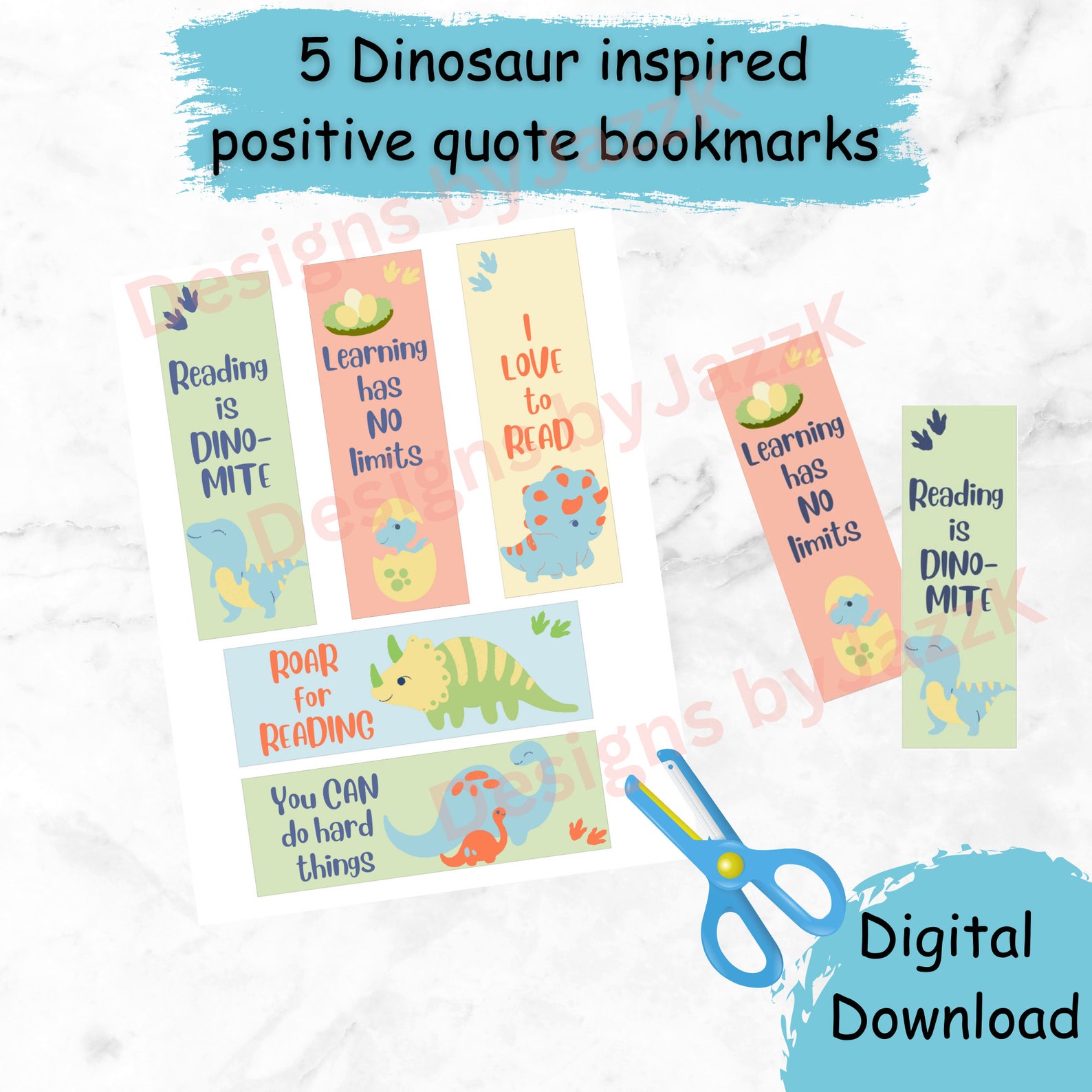 Positive Quote Dinosaur Bookmarks for Kids, Printable Dinosaur ...
