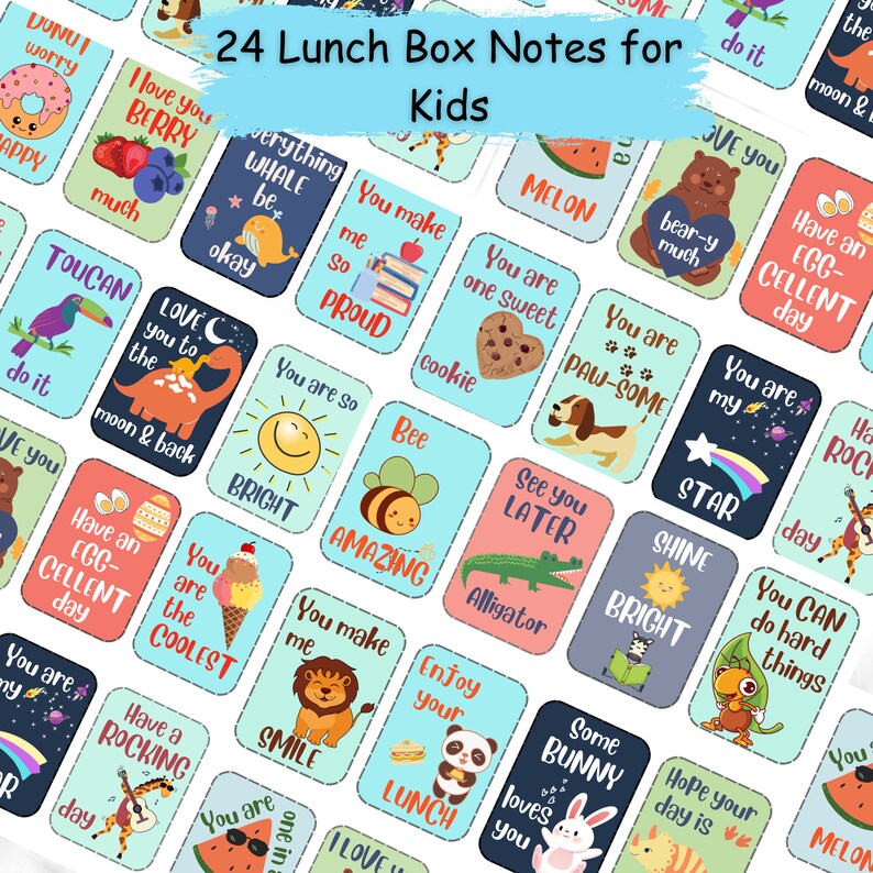 Inspirational Lunch Box Notes for Kids, Inspirational Card Set for Kids ...