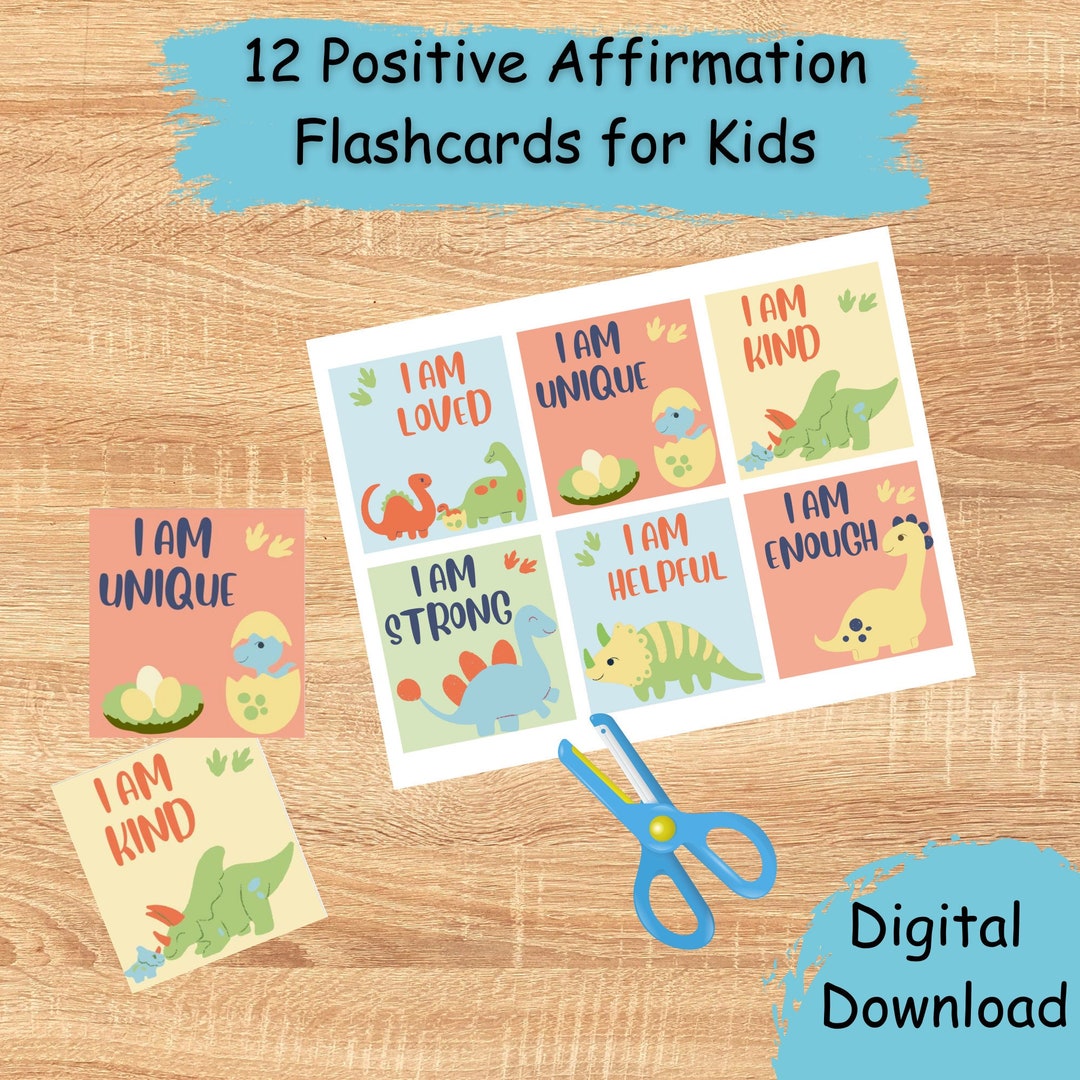 Positive Affirmation Flashcards for Kids, Dinosaur Flashcards for Kids ...