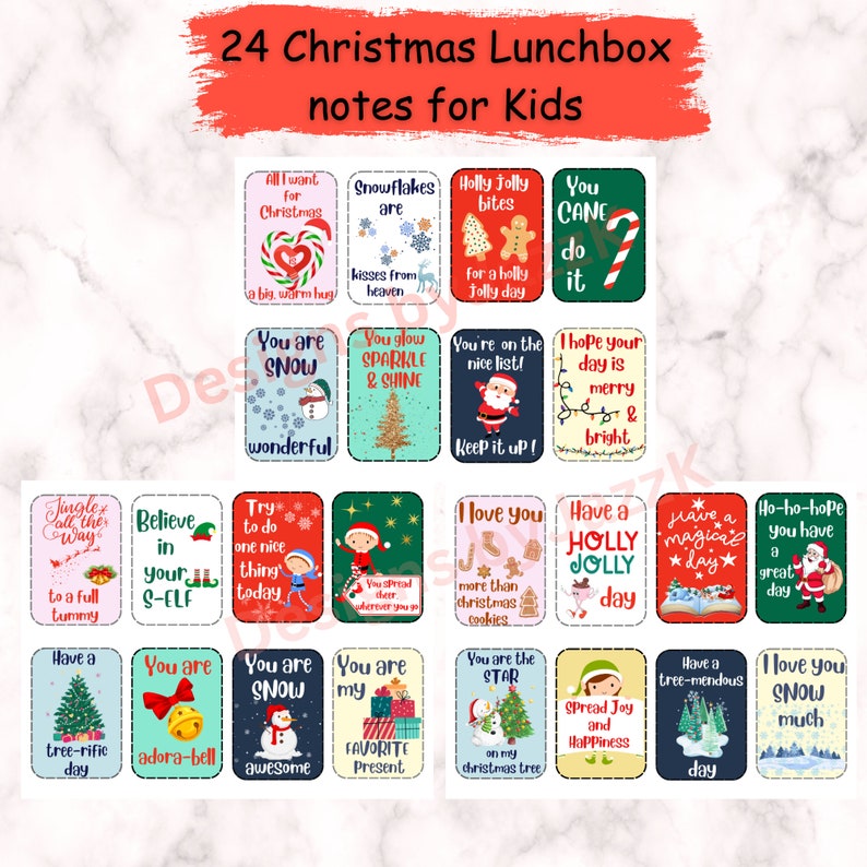 Christmas Lunchbox Notes for Kids, Festive Lunchbox Notes, Cute ...