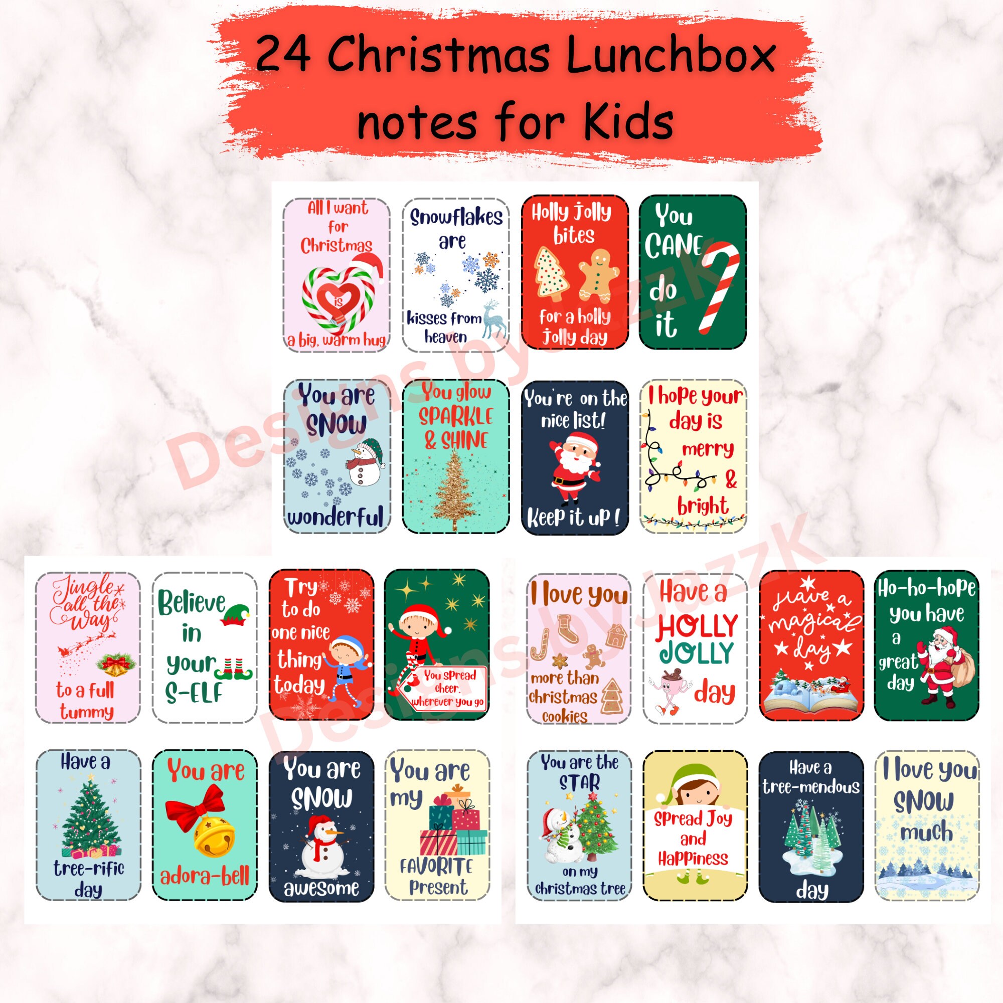 Christmas Lunchbox Notes for Kids, Festive Lunchbox Notes, Cute ...