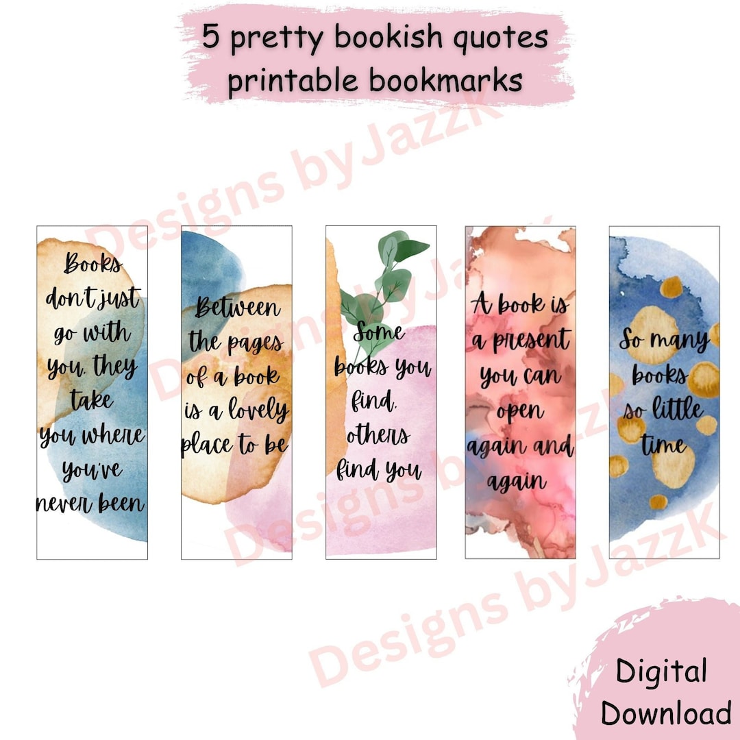 Bookish Quote Bookmarks, Positive Quote Bookmarks, Printable Bookmarks ...
