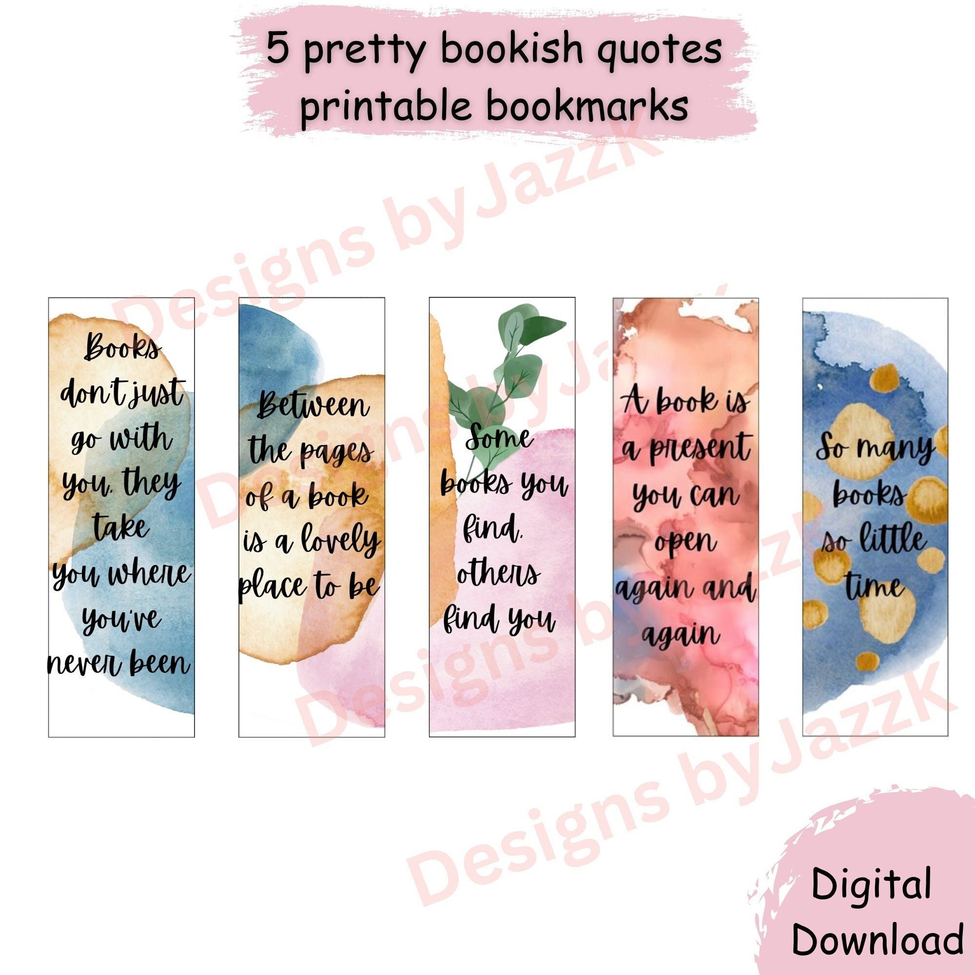 Bookish Quote Bookmarks, Positive Quote Bookmarks, Printable Bookmarks ...