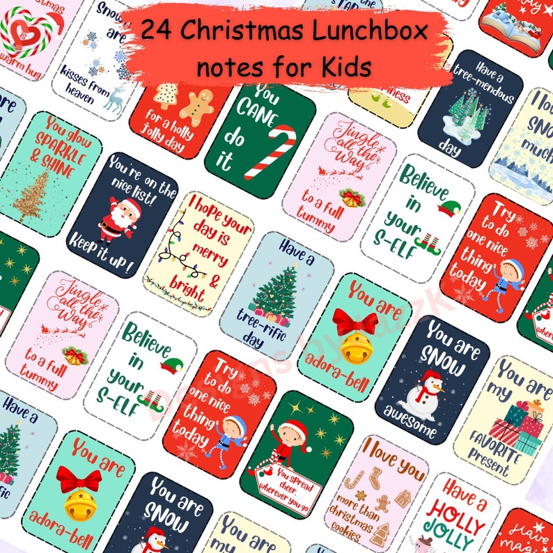 Christmas Lunchbox Notes for Kids, Festive Lunchbox Notes, Cute ...