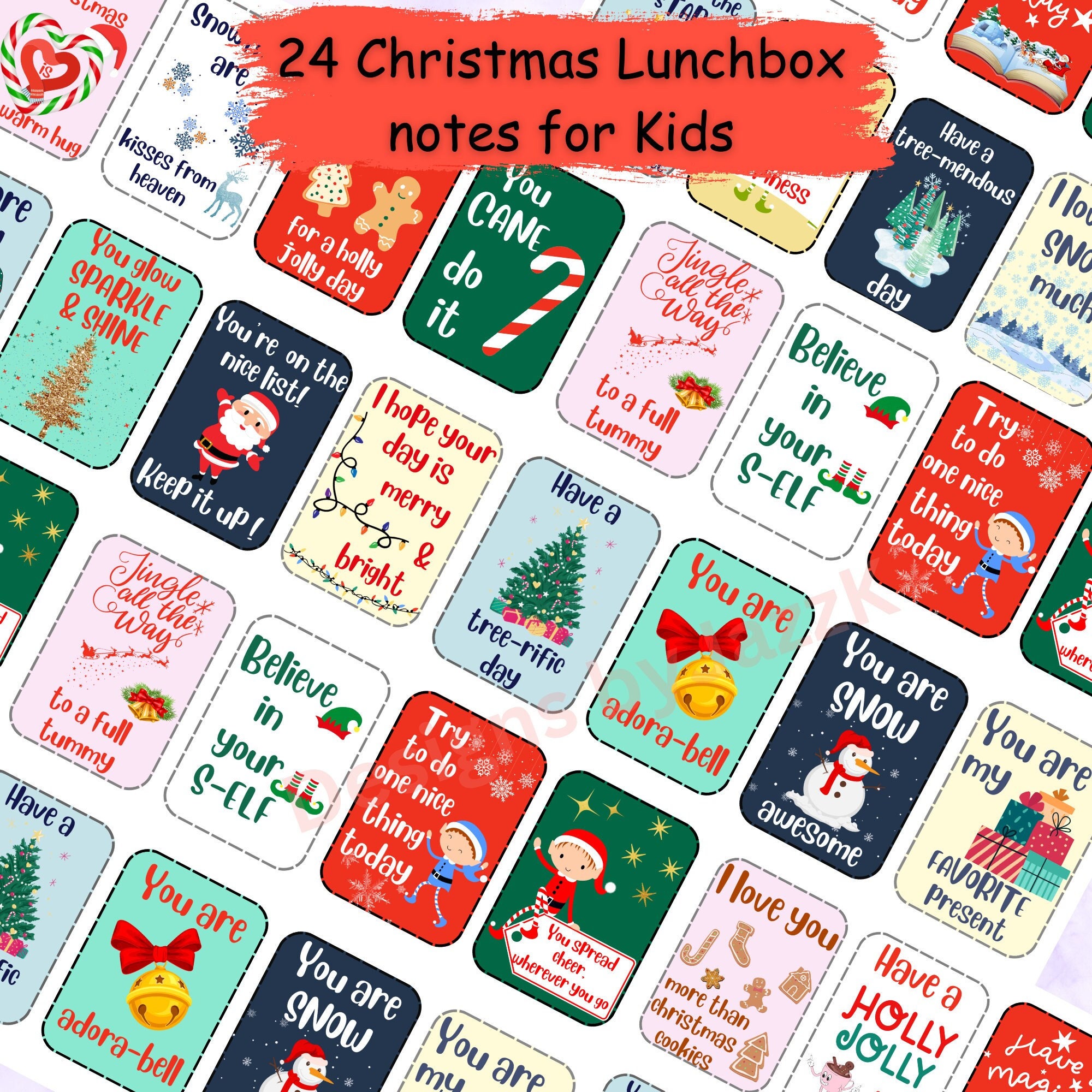 Christmas Lunchbox Notes for Kids, Festive Lunchbox Notes, Cute ...