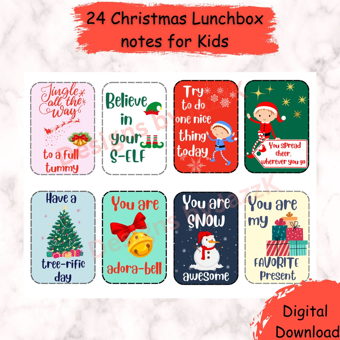Christmas Lunchbox Notes for Kids, Festive Lunchbox Notes, Cute ...