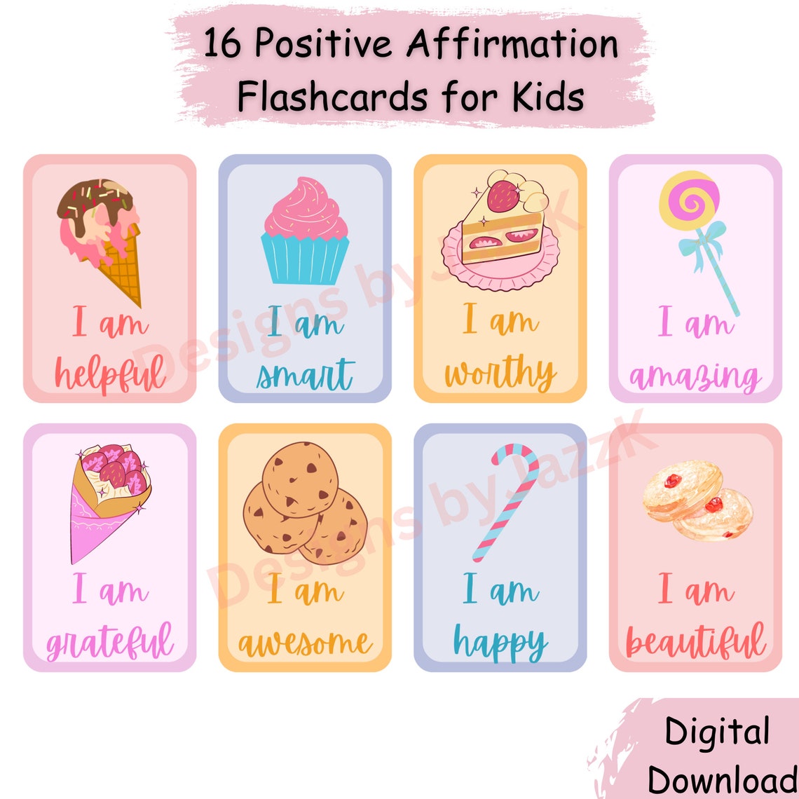 Positive Affirmation Flashcards for Kids, Sweets Flashcards for Kids ...