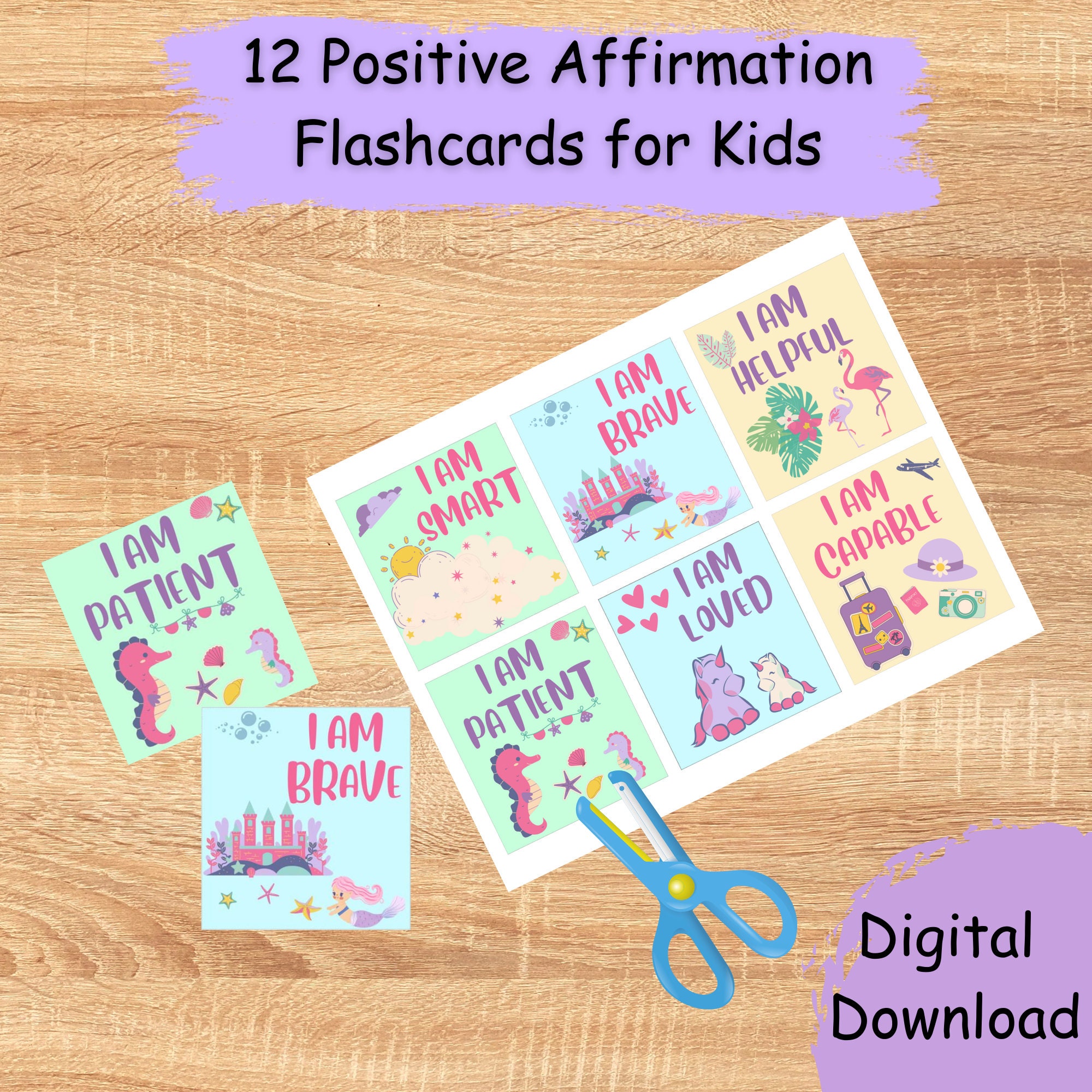 Positive Affirmation Flashcards for Kids, Cute Flashcards for Kids ...