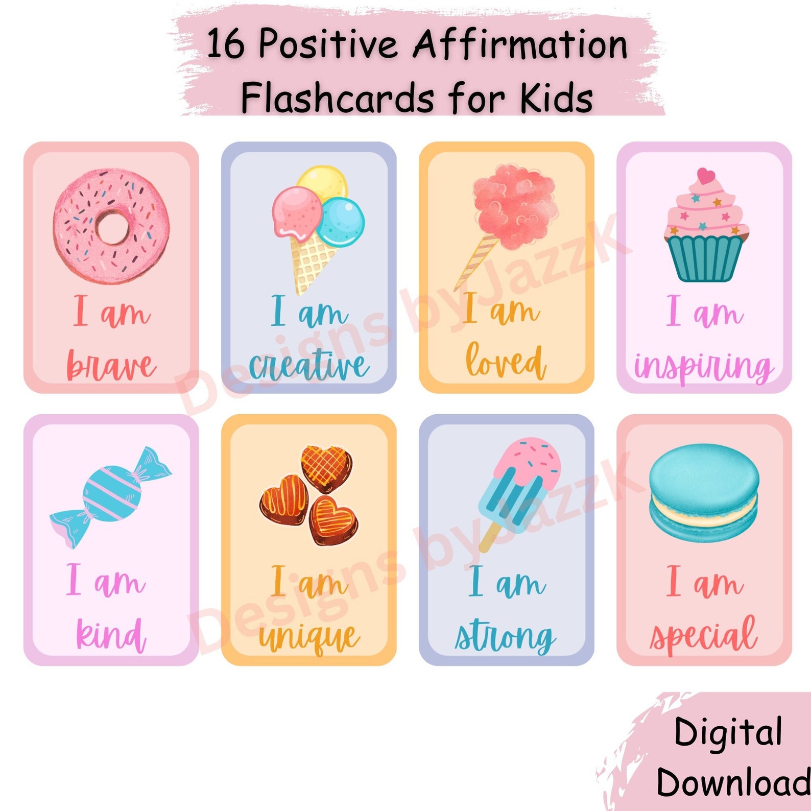 Positive Affirmation Flashcards for Kids, Sweets Flashcards for Kids ...