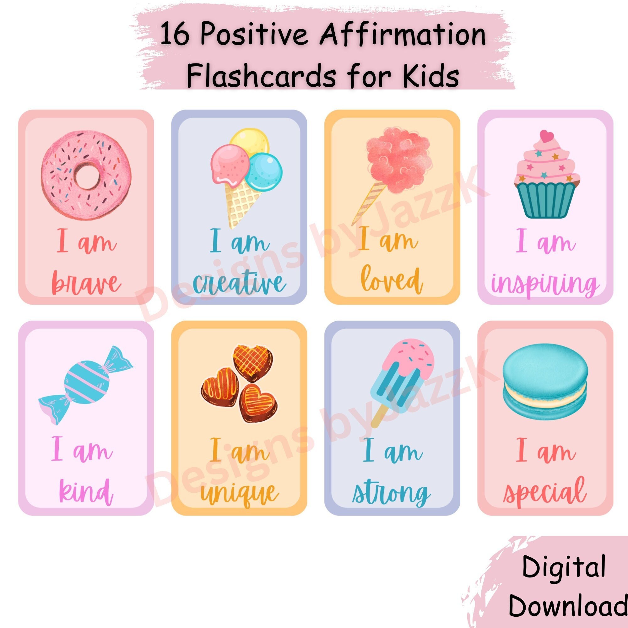 Positive Affirmation Flashcards for Kids, Sweets Flashcards for Kids ...