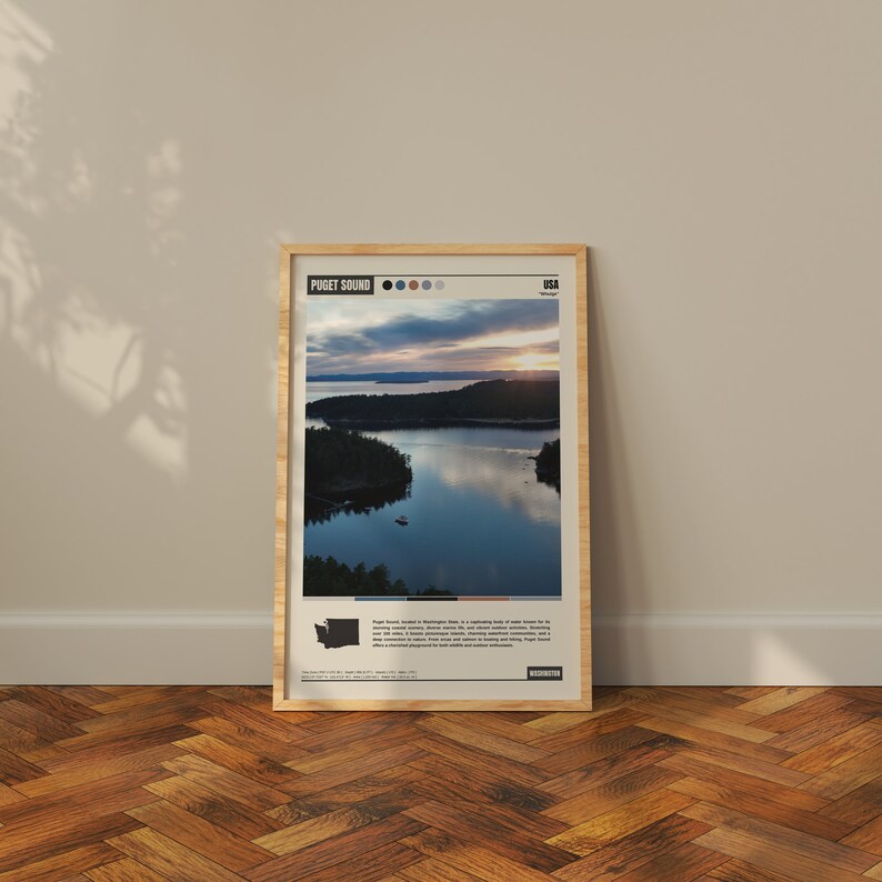 Puget Sound Poster, Puget Sound Wall Art, Digital Oil Paint, Puget ...