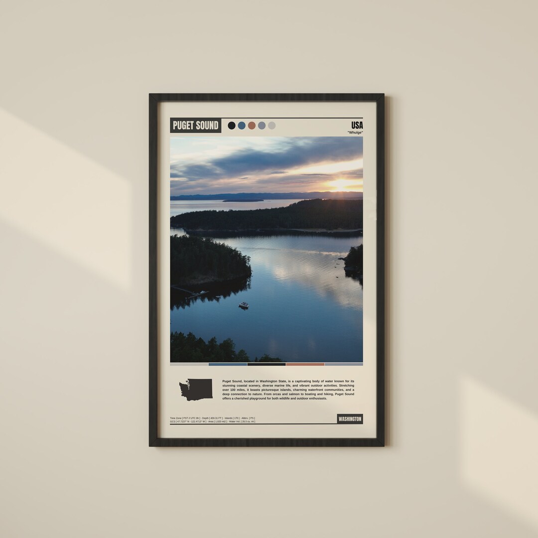 Puget Sound Poster, Puget Sound Wall Art, Digital Oil Paint, Puget ...