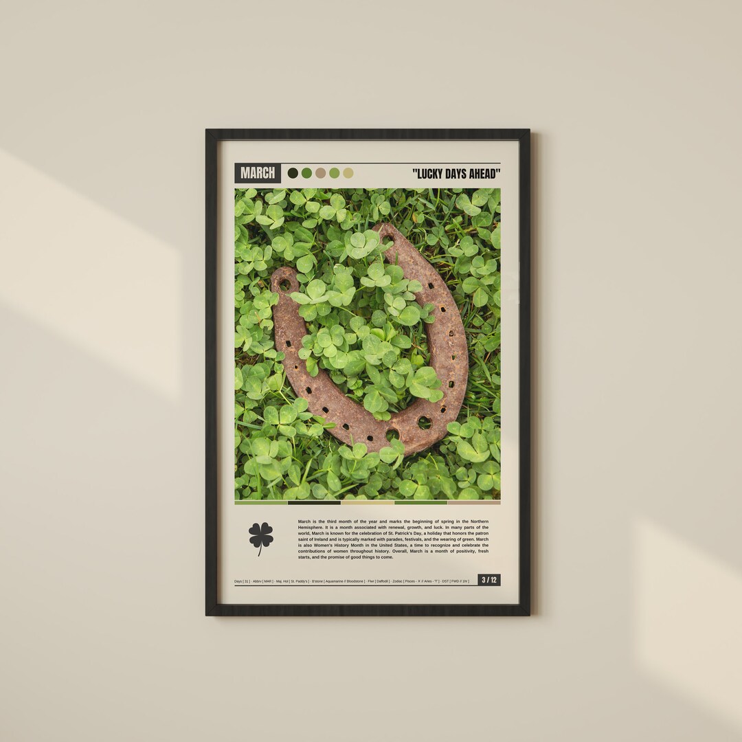 March Print, Shamrock Printable Art, Shamrock Oil Painting, St. Patrick ...