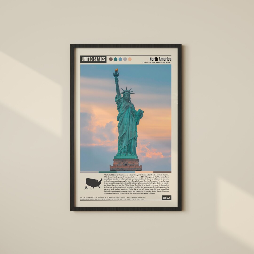 United States Poster, USA Wall Art, Digital Oil Paint, USA Print ...