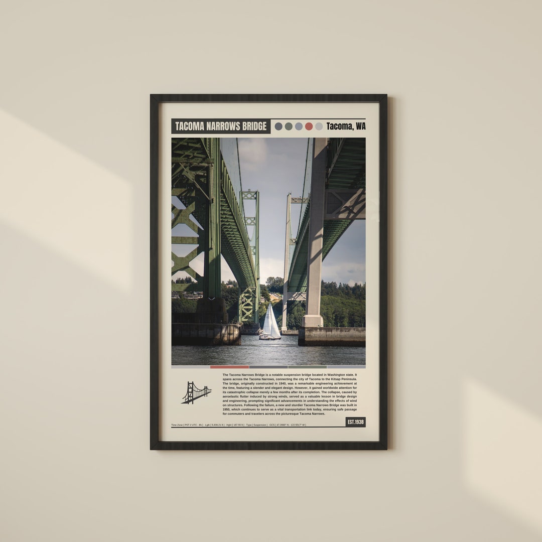 Tacoma Narrows Bridge Poster, Tacoma Narrows Bridge Print, Tacoma ...