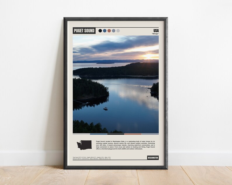 Puget Sound Poster, Puget Sound Wall Art, Digital Oil Paint, Puget ...