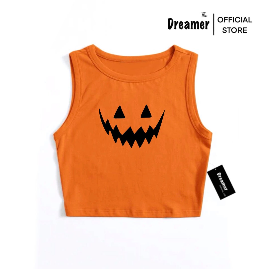 Halloween Crop Top, Pumpkin Crop Tank Top, Halloween Pumpkin Crop Tank ...