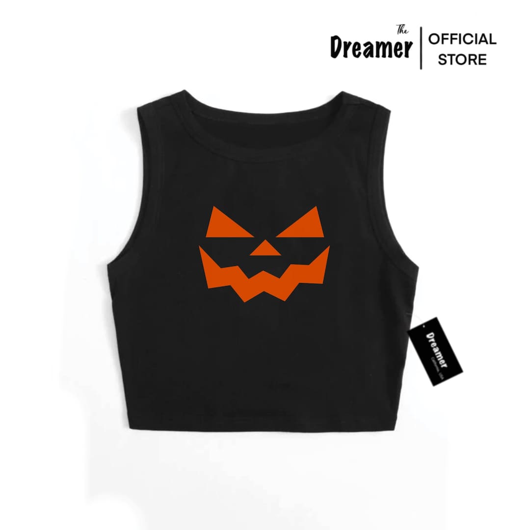 Pumpkin Crop Tank Top, Women Halloween Pumpkin Crop Tank Top, Halloween ...