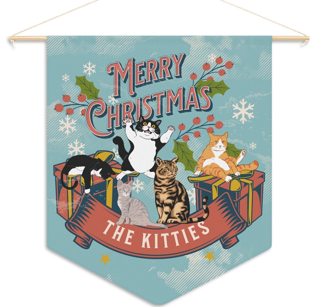 Merry Christmas Kitties Pennant, Cat Lovers Christmas, Cat Holiday ...