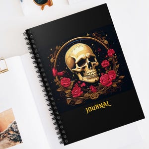 Skull & Roses Spiral Lined Notebook, Goth Gift, Skull Journal ...