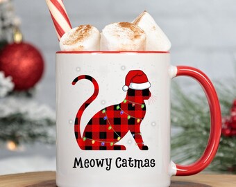 Christmas Cat Mug, Meowy Christmas, Meowy and Bright Mug, Funny Holiday ...