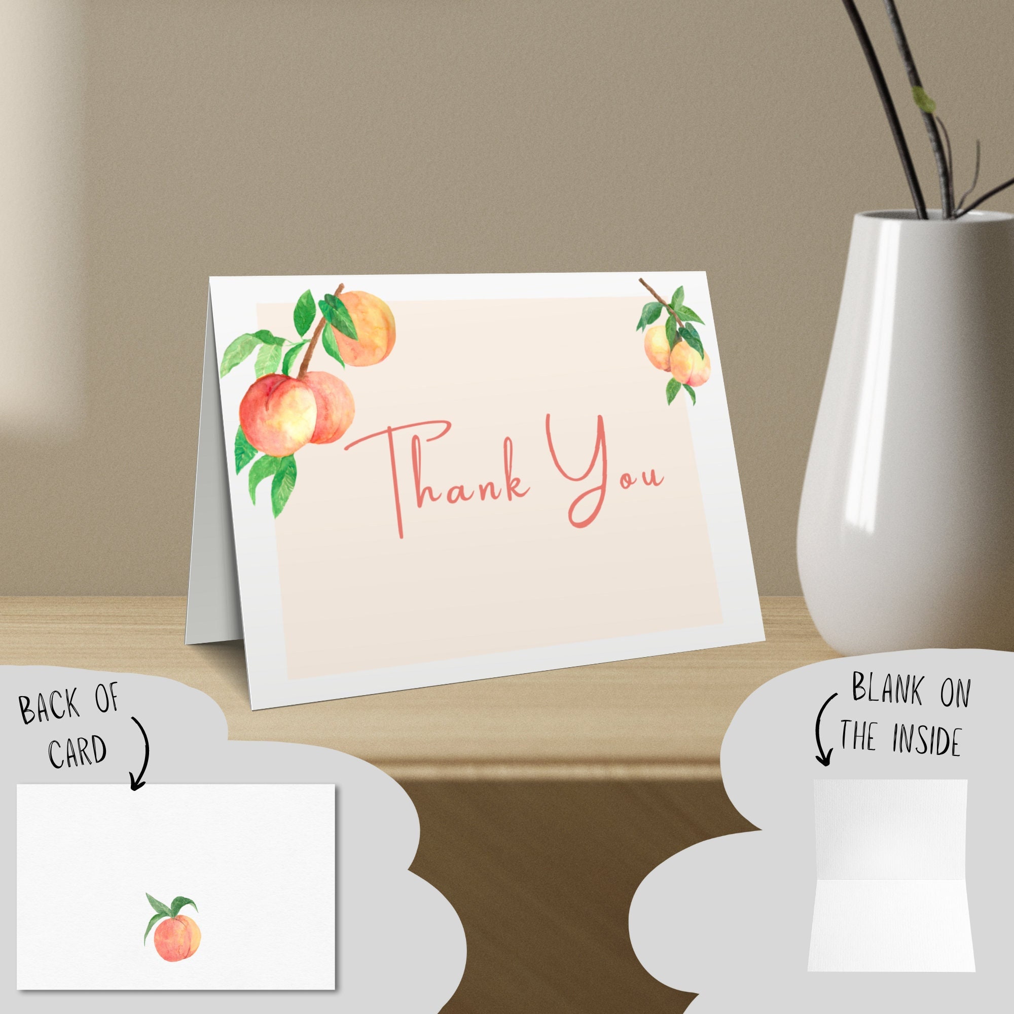 EDITABLE Peach Thank You Card Template, Peach Theme Printables, Folded ...