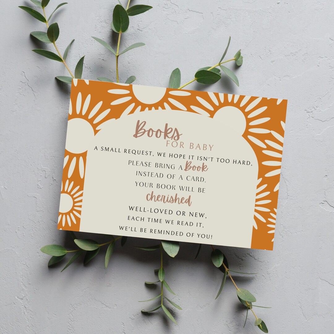EDITABLE Boho Suns Books for Baby Card Template, Suns Theme Baby Shower ...