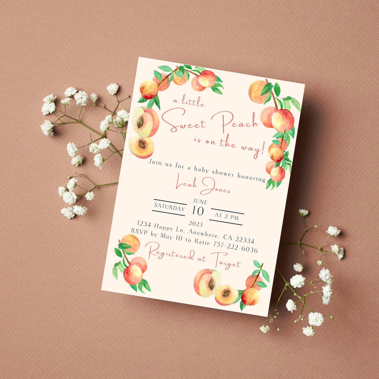 EDITABLE Peach Baby Shower Invitation Template Set - Instant Download ...
